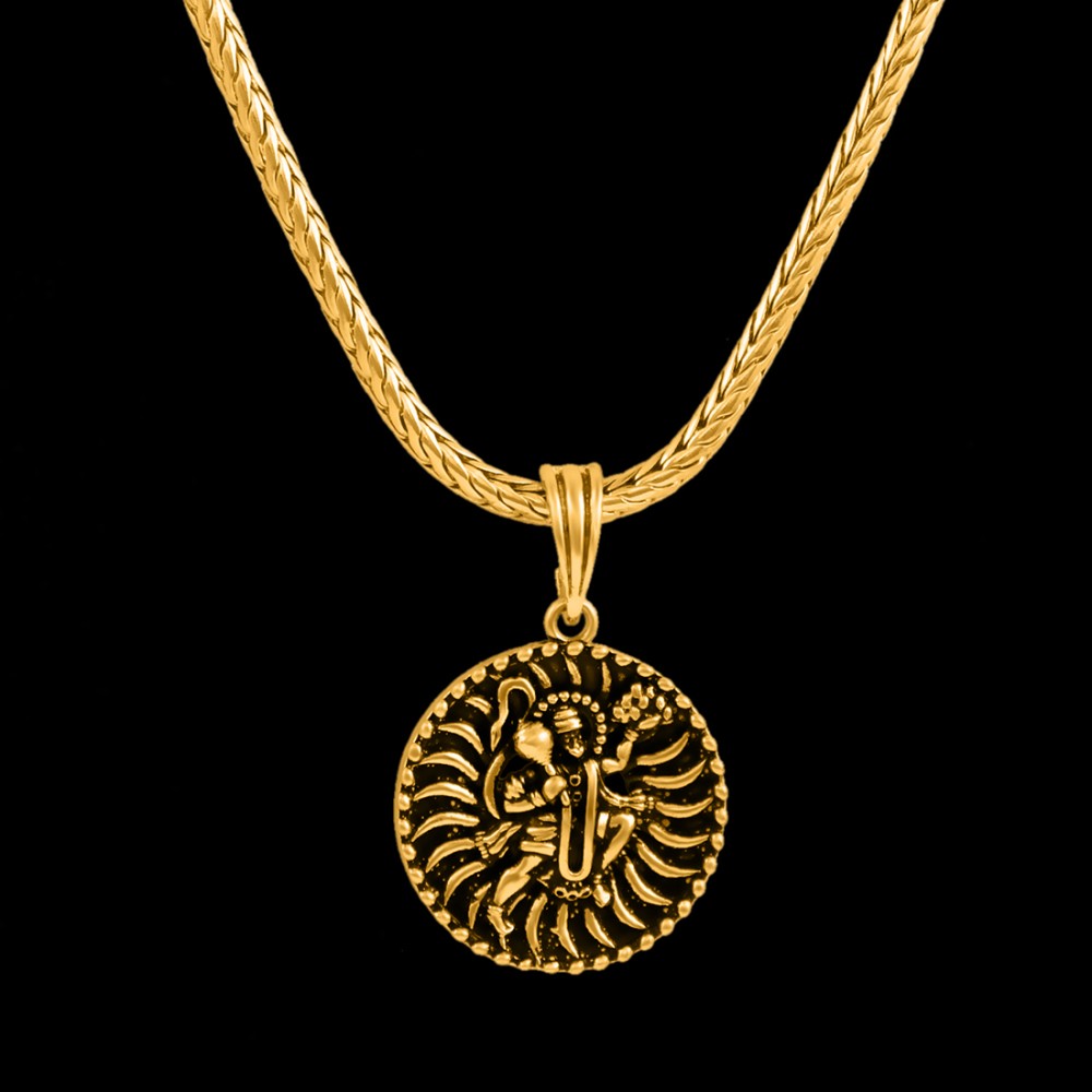 Nakabh Gold Plated Hanuman ji Locket Pendant Chain for Men and Boys ...