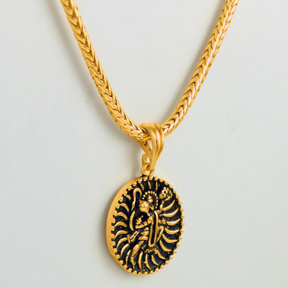 Nakabh Gold Plated Hanuman ji Locket Pendant Chain for Men and Boys ...
